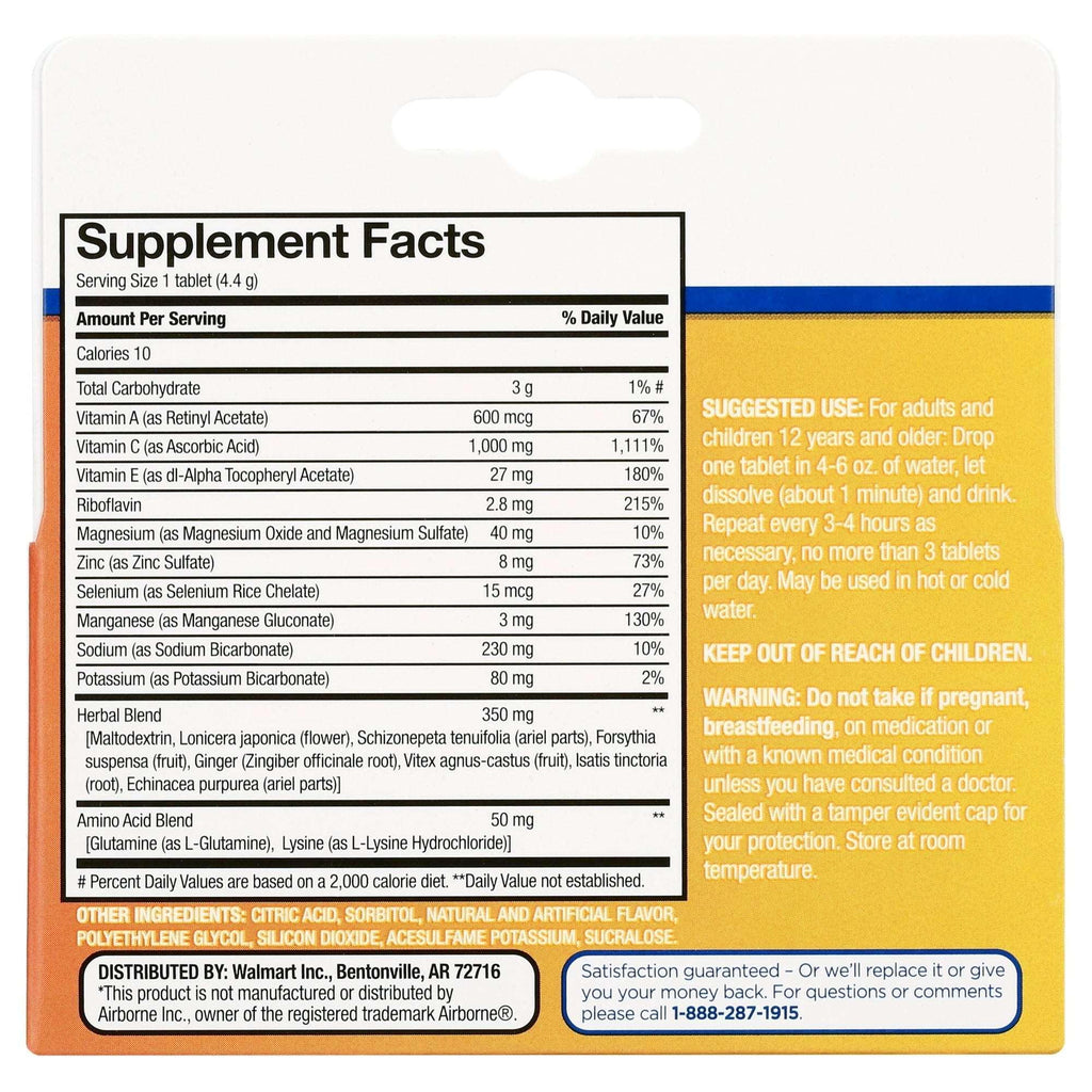 Equate Immune Support Dietary Supplement Effervescent Tablets, Orange ...
