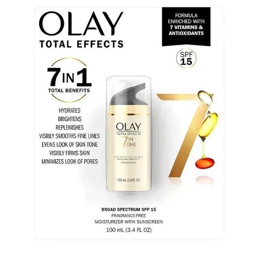 Olay Total Effects Face Moisturizer SPF 15, Fragrance-Free, 3.4 oz ...