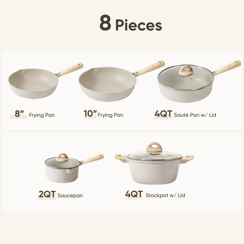 Carote Nonstick Cookware Set 8-Piece,Kitchen Pots and Pans Set,Stay-Co ...