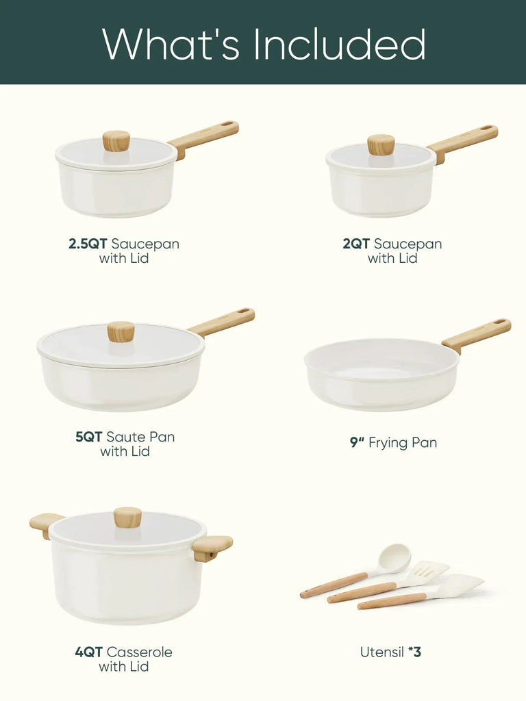 Carote Nonstick Ceramic Cookware Set 12-Piece,Kitchen Pots and Pans Se ...