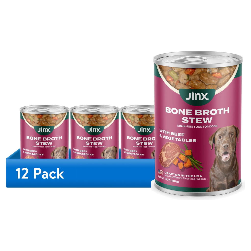 (12 pack) Jinx Bone Broth Stew Grain-Free Beef & Vegetables Wet Dog Fo ...