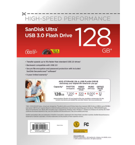 SanDisk 128GB Ultra USB 3.0 Flash Drive– Brands For Less USA
