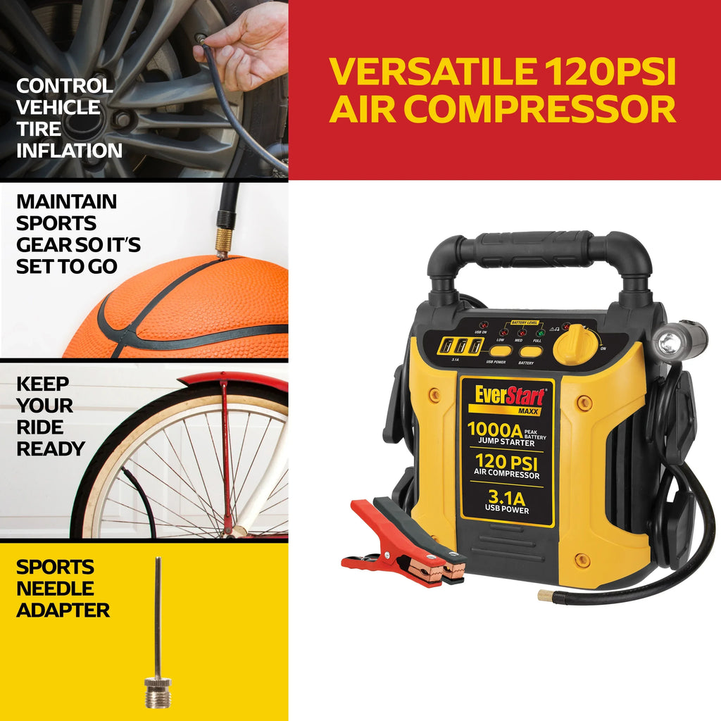 EverStart Maxx 1000 Peak Amp Jump Starter with 120 PSI Compressor, Piv ...