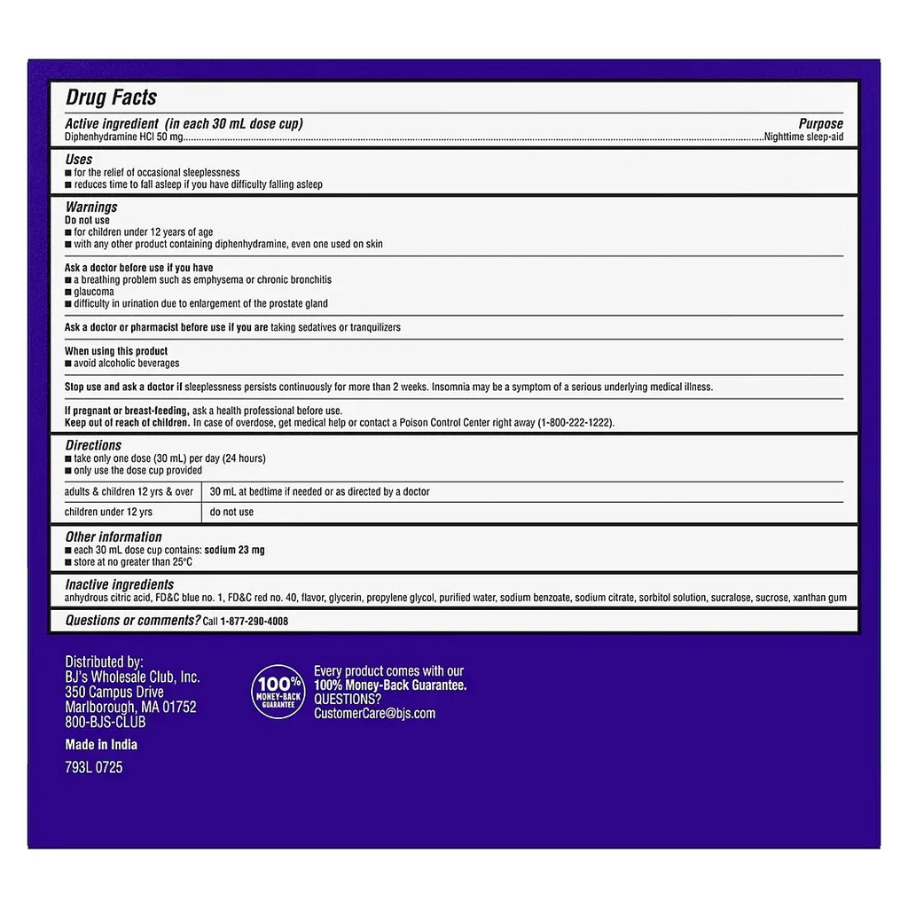 Berkley Jensen Night Time Sleep Aid Diphenhydramine HCl 50mg Liquid, 3 ...