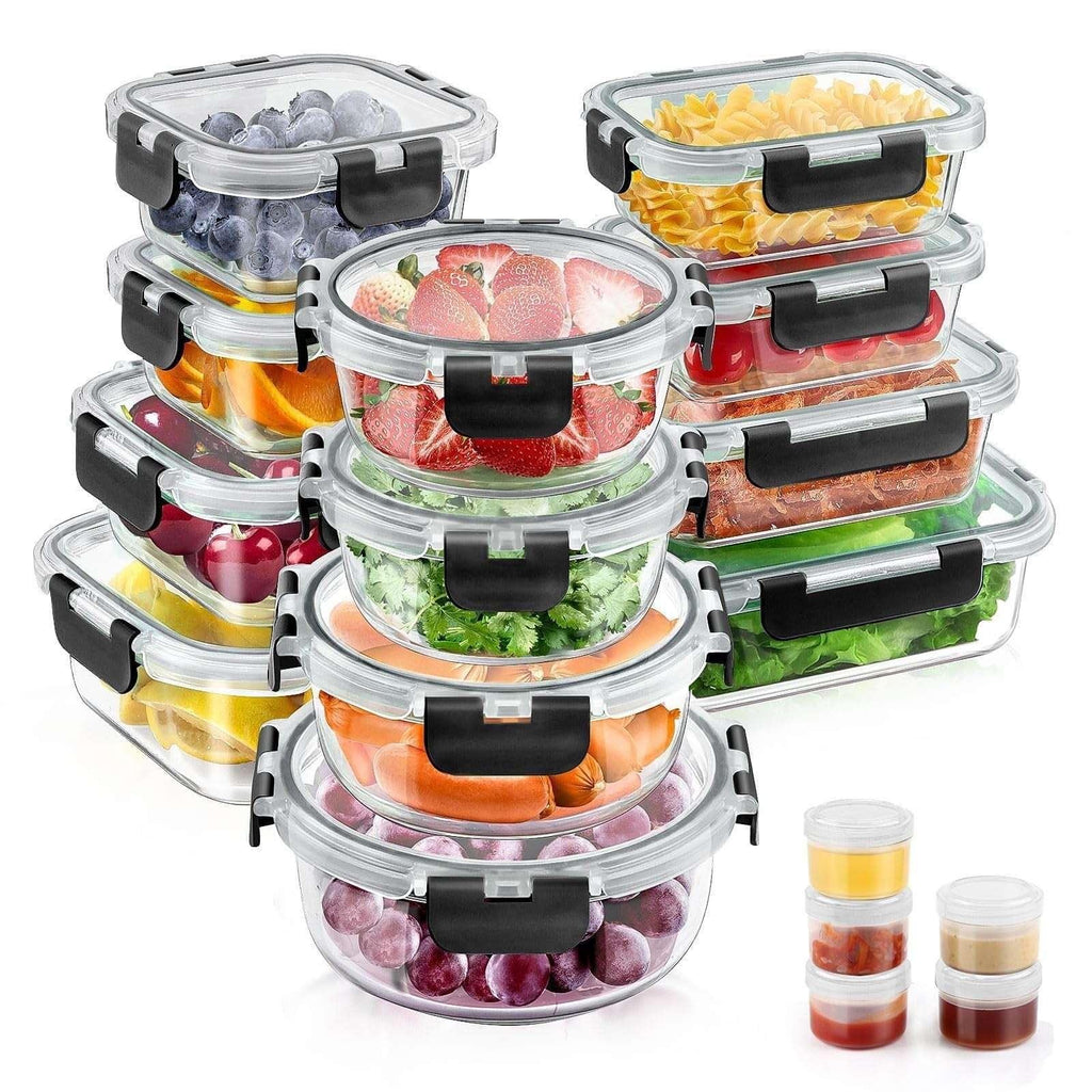 34pcs Glass Food Storage Containers with Lids Set, Airtight Meal Prep ...