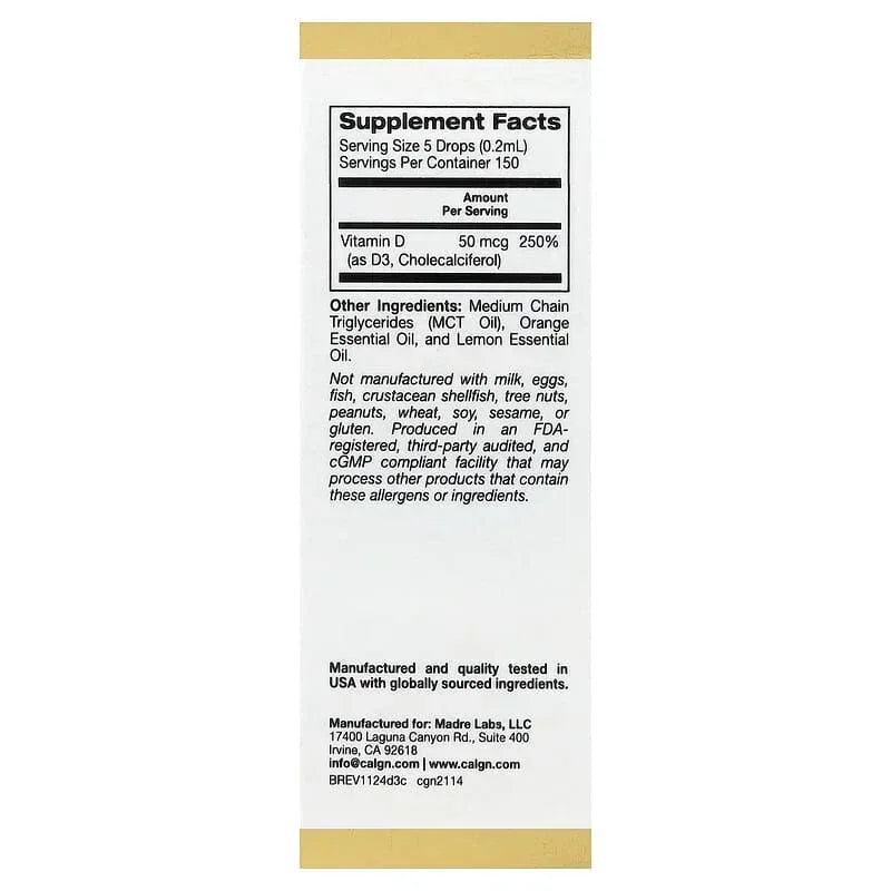 California Gold Nutrition, Vitamin D3, 50 mcg (2,000 IU), 1 fl oz (30 ...