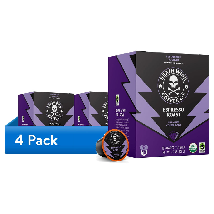 (4 pack) Death Wish Coffee, Organic and Fair Trade, Espresso Roast, Si ...