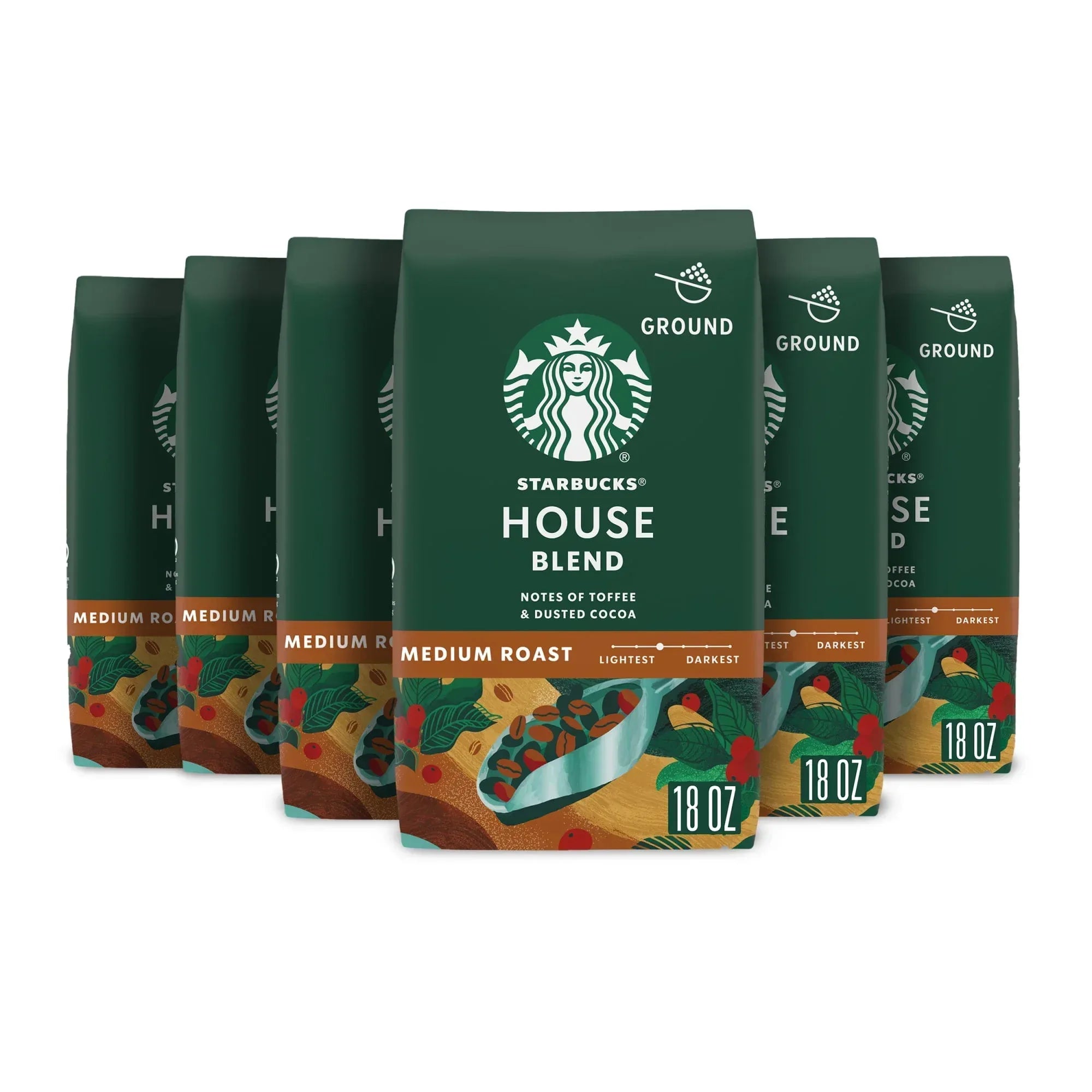 (6 pack) Starbucks House Blend, Ground Coffee, Medium Roast Hot or Ice ...