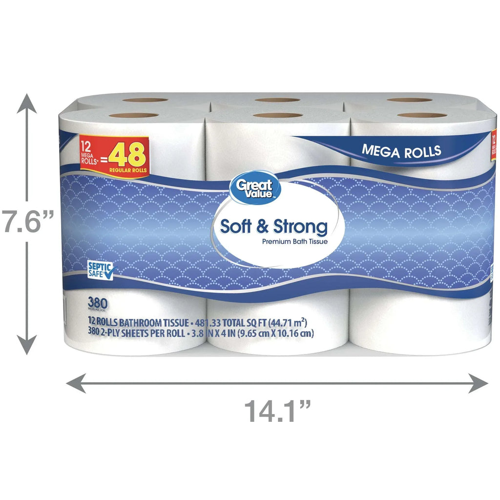 Great Value Soft & Strong Premium Toilet Paper, 12 Mega Rolls– Brands ...