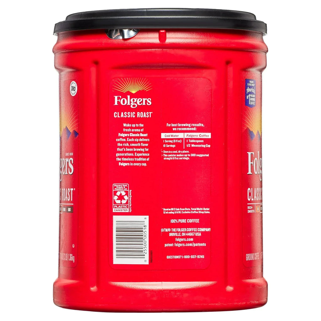 Folgers Classic Roast Ground Coffee, Medium Roast Coffee, 48 Oz Canist ...