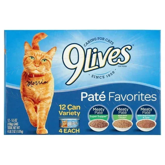 9Lives Paté Favorites Variety Pack Wet Cat Food, 5.5-Ounce Cans, 12-Co ...