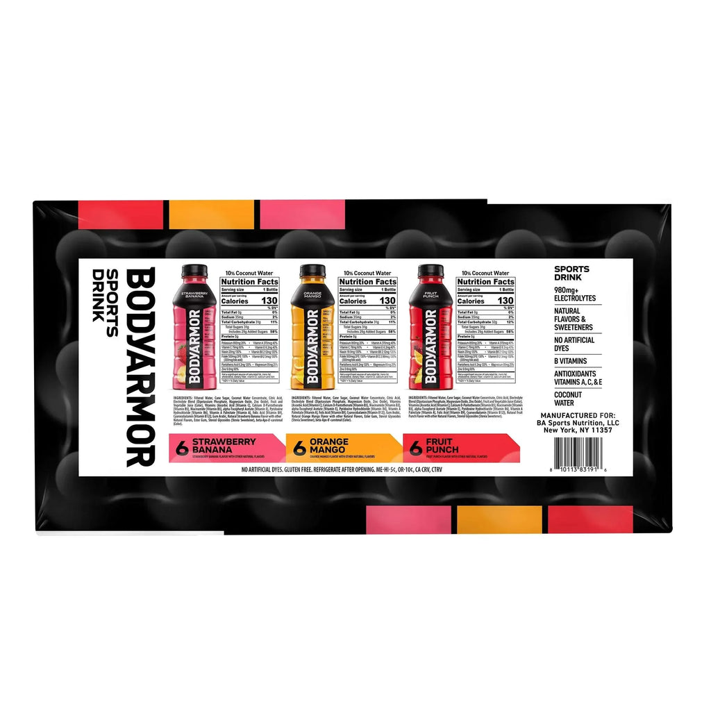 BODYARMOR SuperDrink, Variety Pack, 20 fl oz, 18-count– Brands For Less USA