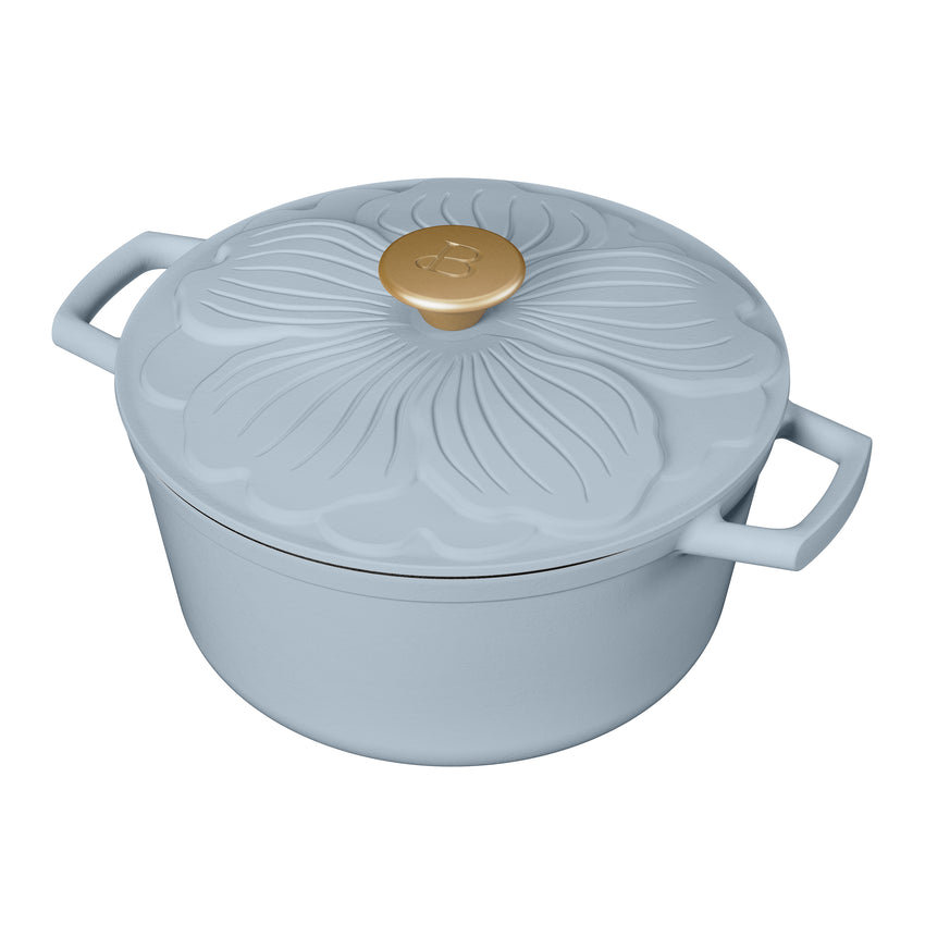 Beautiful 4 Quart Enameled Cast Iron Round Dutch Oven with petal desig ...