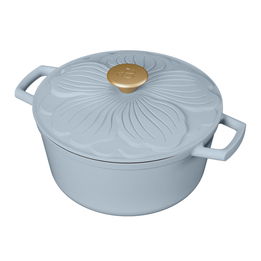 Beautiful 4 Quart Enameled Cast Iron Round Dutch Oven with petal desig ...