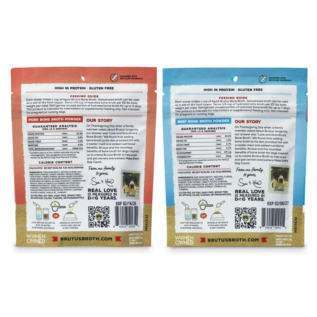 Brutus Bone Broth, Beef Powder Hip & Joint & Pork Probiotic Powder Var ...