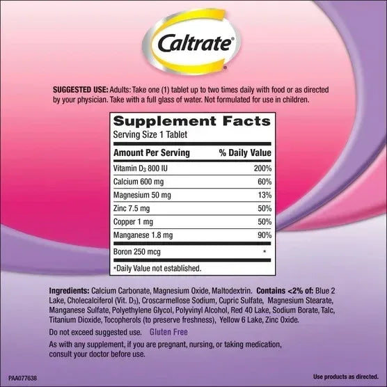 Caltrate Bone Health Advanced Calcium 600+D3 Plus Minerals, 320 Tablet ...