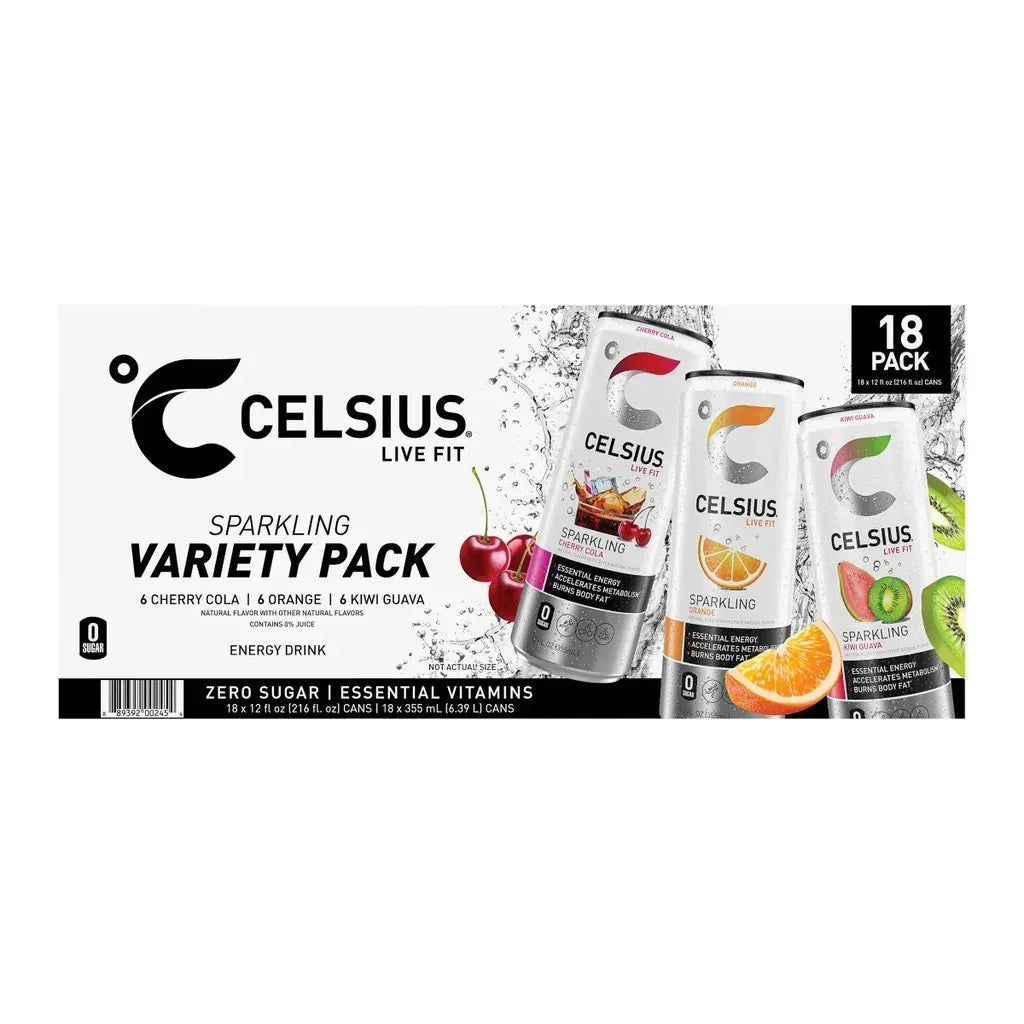 Celsius Sparkling Energy Drink, Core Variety Pack, 12 fl oz, 18-count ...