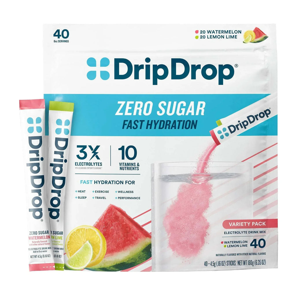 DripDrop Hydration Zero Sugar Electrolytes, 40 Individual Sticks in Re ...