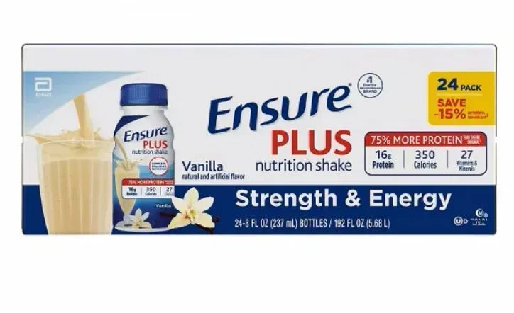 Ensure Plus Vanilla Nutrition Shake, 16g Protein, 8 fl oz, 24 Pack ...