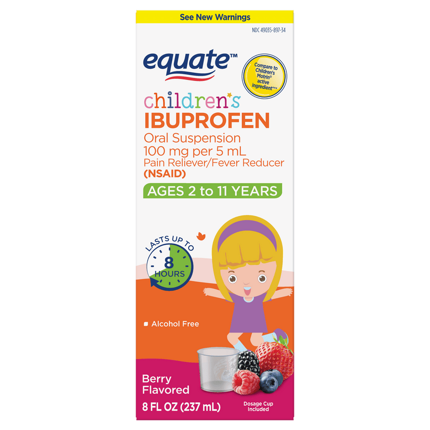 Equate Children’s Ibuprofen Oral Suspension, 100 mg/5 mL, Berry Flavor ...