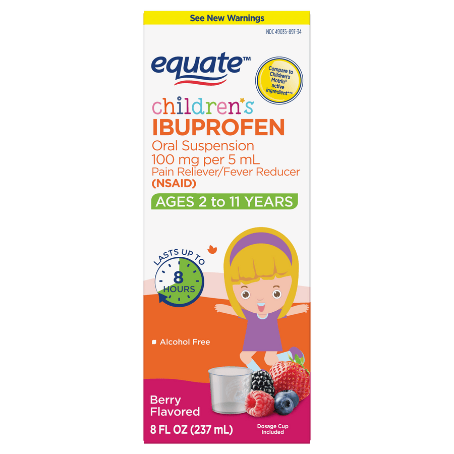 Equate Children’s Ibuprofen Oral Suspension, 100 mg/5 mL, Berry Flavor ...