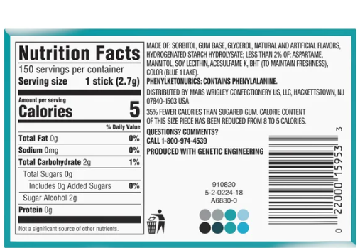 Extra Sugar Free Gum, Polar Ice Chewing Gum, 15 Sticks, 10-count ...