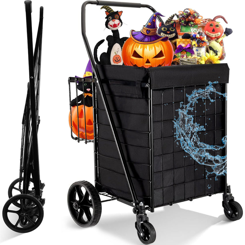Folding Shopping Cart, Utility Trolley with Removable Basket and Swive ...