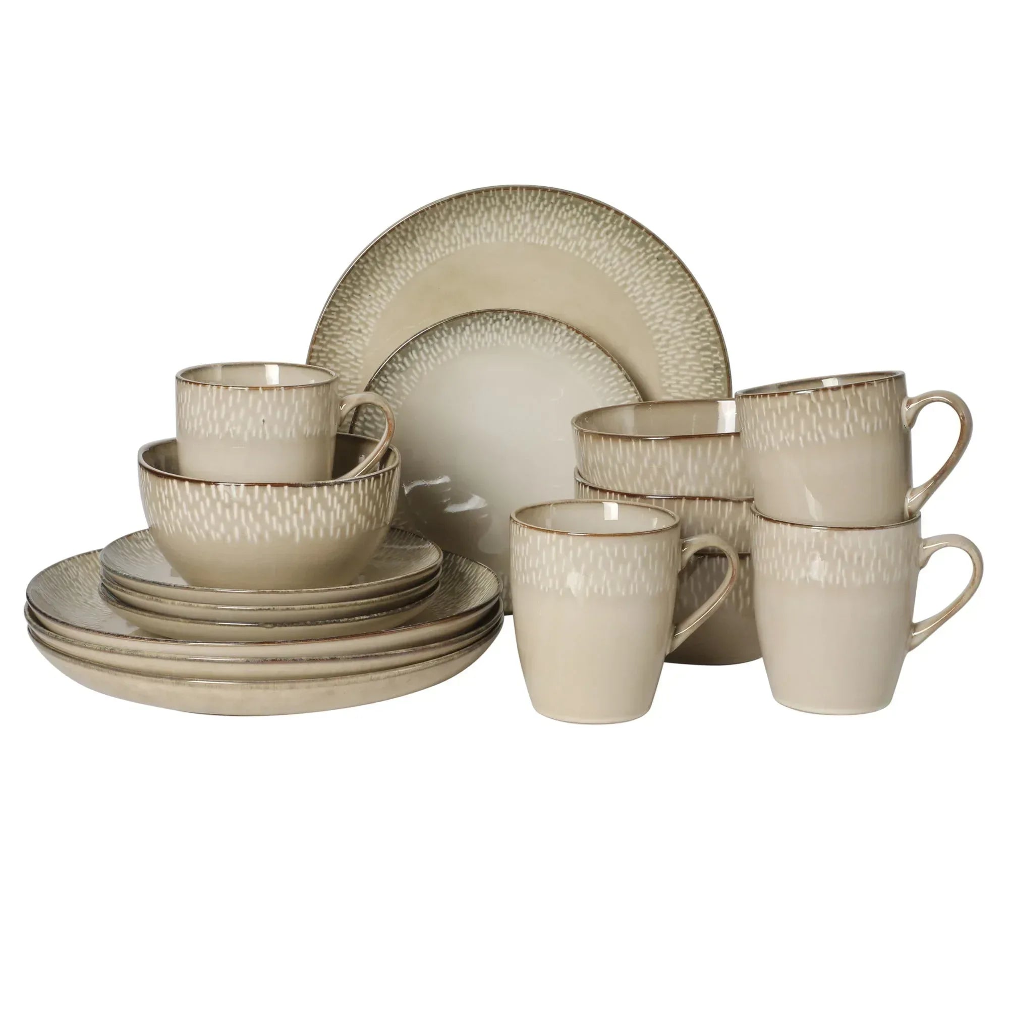 Gibson Elite Jasper 16 Piece Plates and Bowls Reactive Glaze Dishes St ...