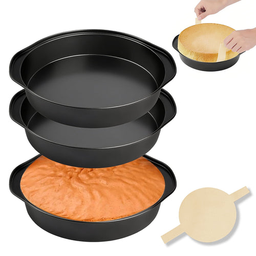 Godance 8-Inch Round Cake Pan Set of 3, Nonstick Baking Cake Pans with ...