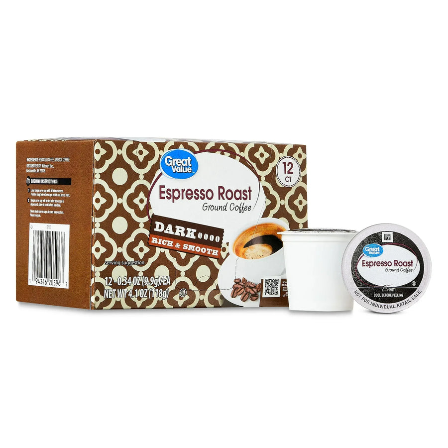 Great Value Espresso, Dark Roast Coffee Pods, 12 Count– Brands For Less USA