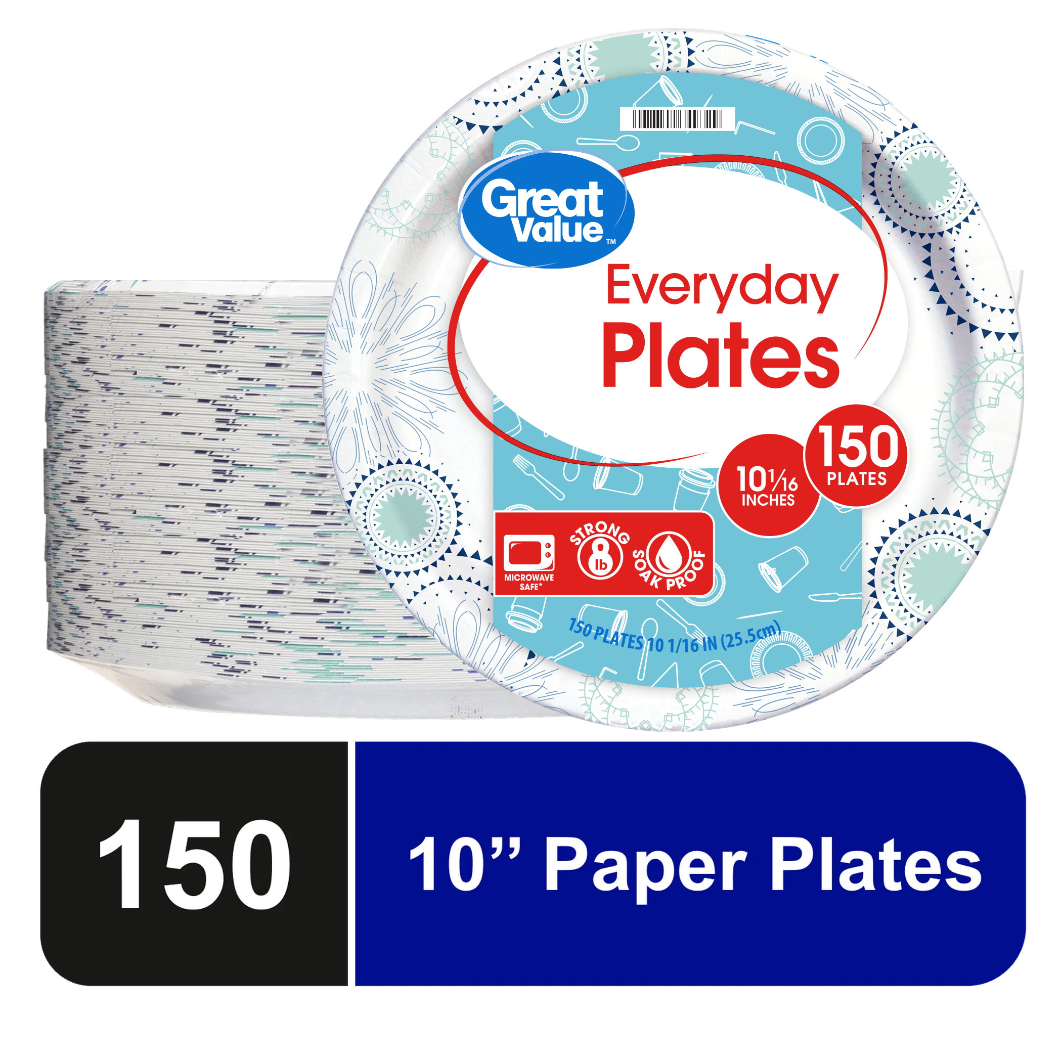 Great Value Disposable Paper Plates, 10", 150 Count– Brands For Less USA
