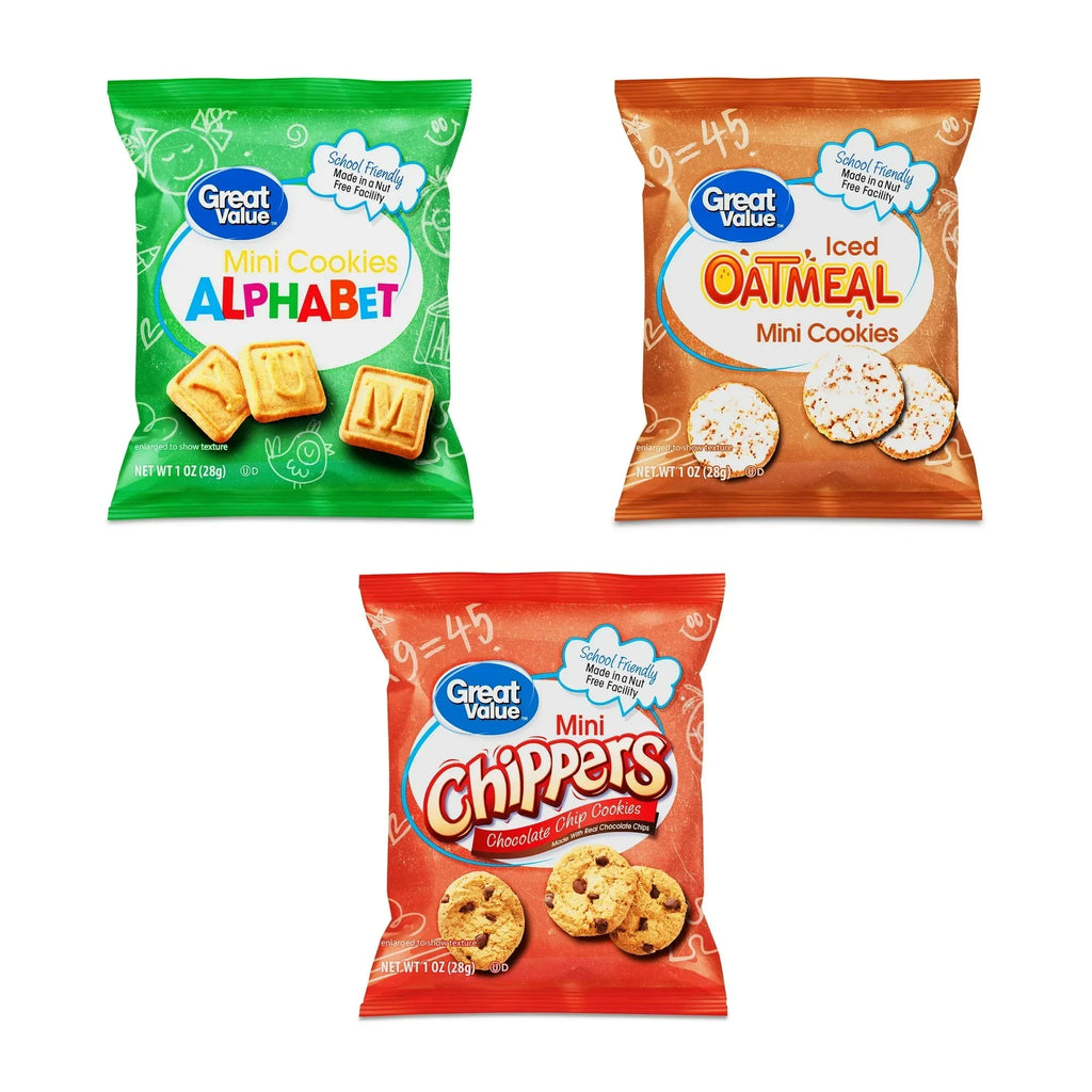Great Value Mini Alphabet, Chippers & Oatmeal Cookies Variety Pack, 1 ...
