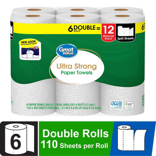 Great Value Ultra Strong Paper Towels, 6 Double Rolls– Brands For Less USA
