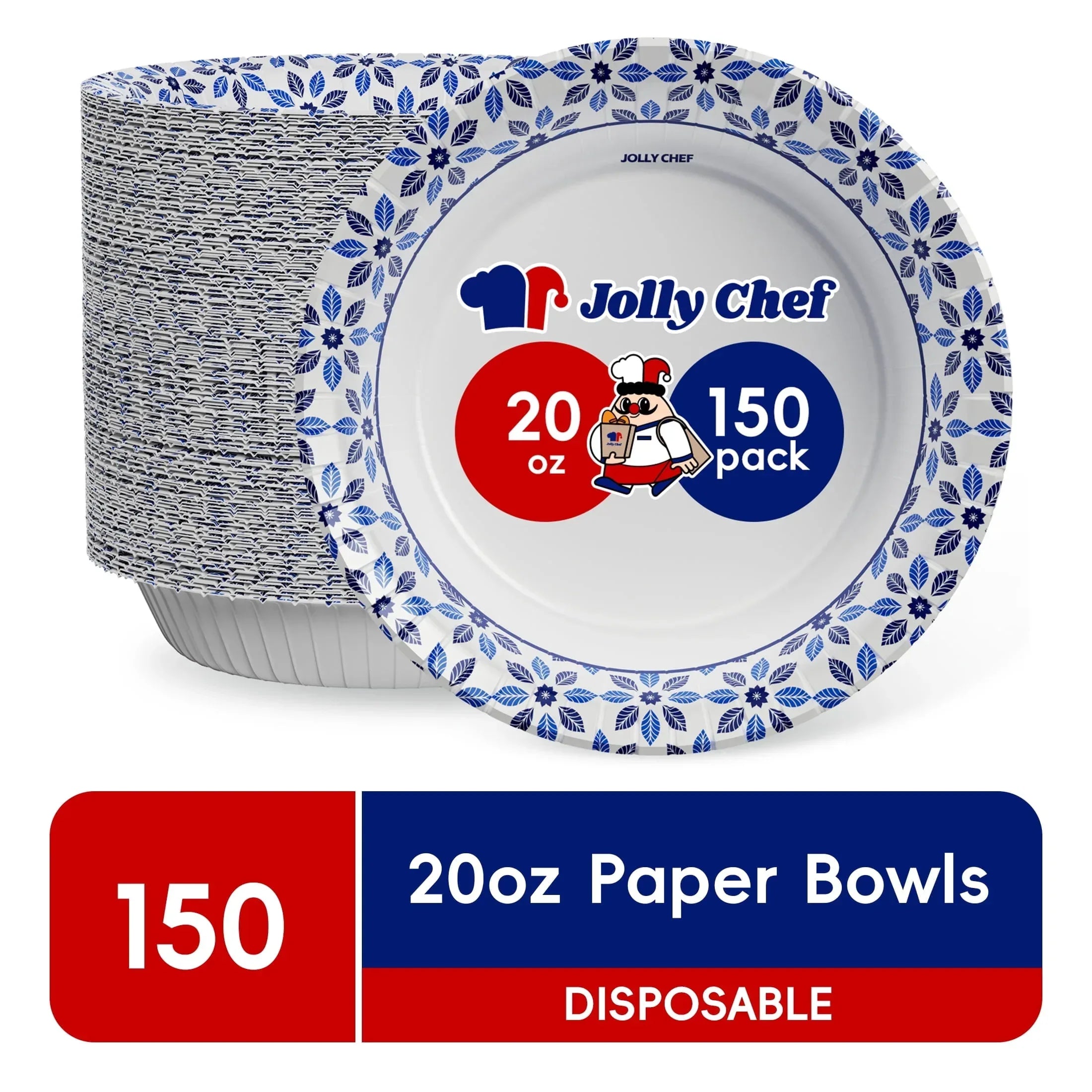 JOLLY CHEF Disposable Paper Bowls,Strong,Soak Proof,Microwave Safe,20 ...
