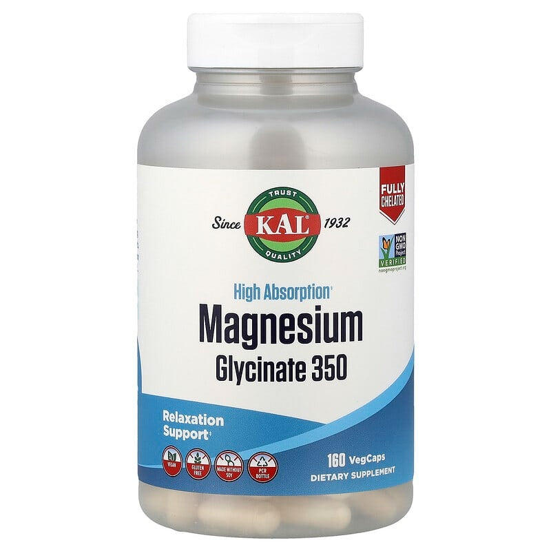 KAL, High Absorption Magnesium Glycinate 350, 160 VegCaps– Brands For ...