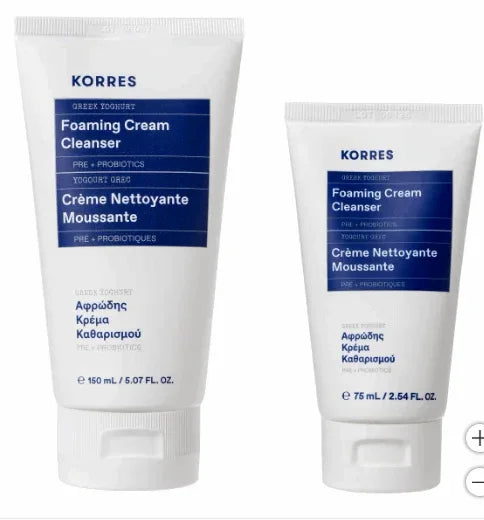 KORRES Greek Yoghurt Foaming Cream Cleanser, 5.07 fl oz + 2.54 fl oz S ...