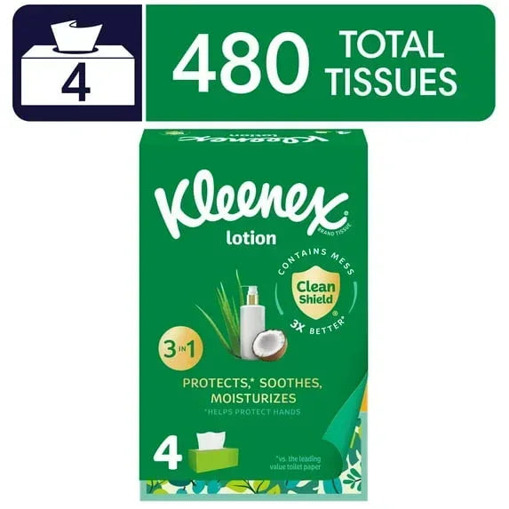 Kleenex Lotion Facial Tissues with Coconut Oil, 4 Flat Boxes, 120 Tiss ...