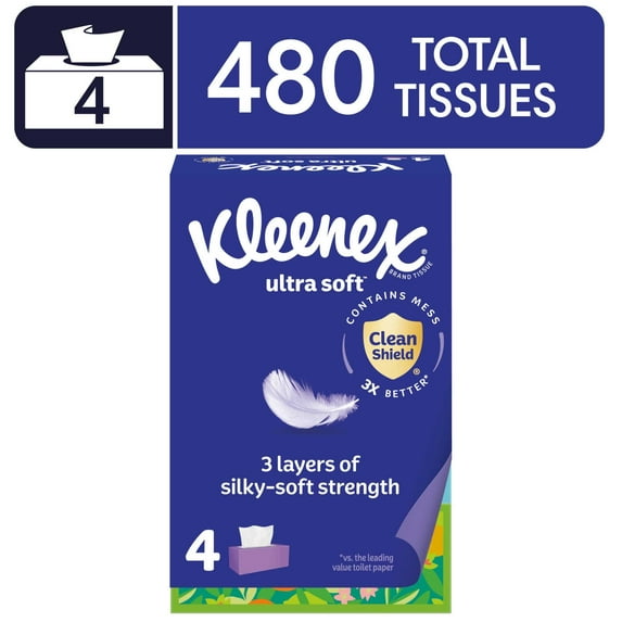 Kleenex Ultra Soft Facial Tissues, 4 Flat Boxes, 120 Tissues per Box ...