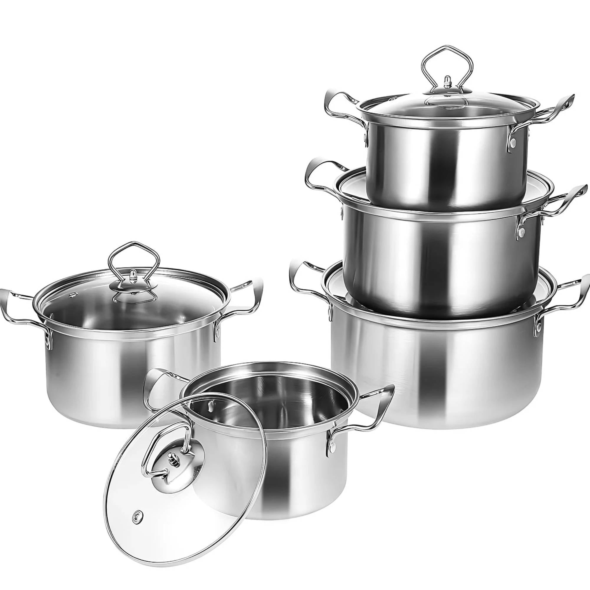 Large Pot,5 Sets Stockpots Stainless Steel Soup Pots Kitchen Cookware ...