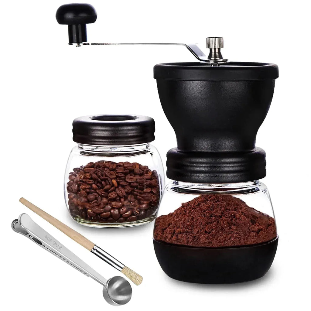 Baalaka Manual Coffee Bean Grinder Small, Ceramic Burr, 2 x 11oz Glass ...