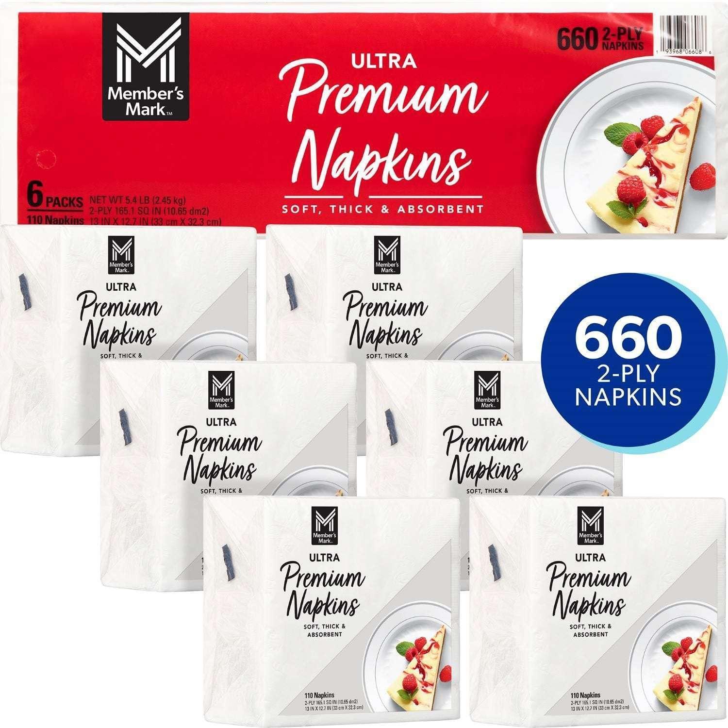 Member's Mark Ultra Premium 2-Ply White Napkins 6 pks., 110 napkins/pk ...