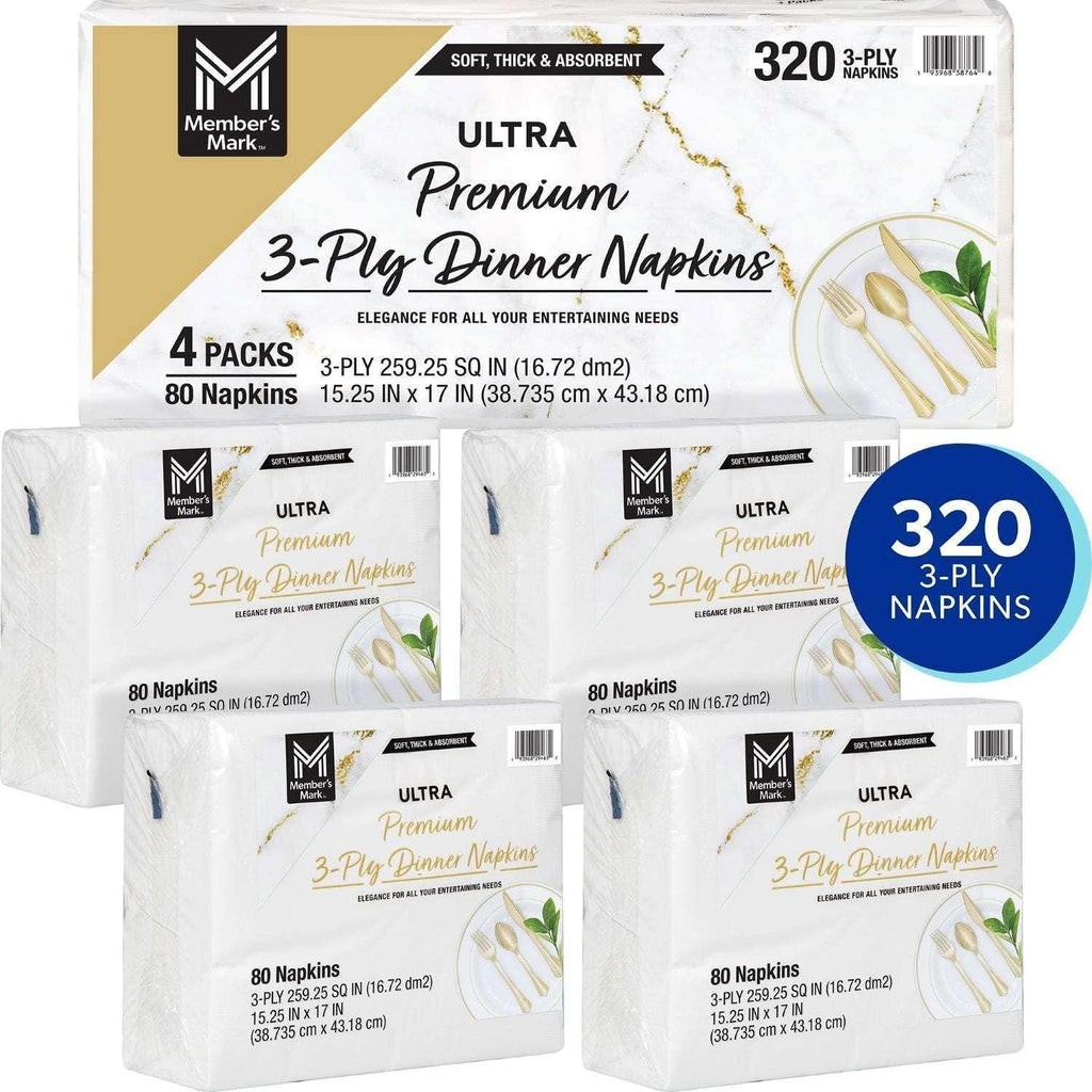 Member's Mark Ultra Premium 3-Ply White Dinner Napkins, 4 pks., 80 nap ...