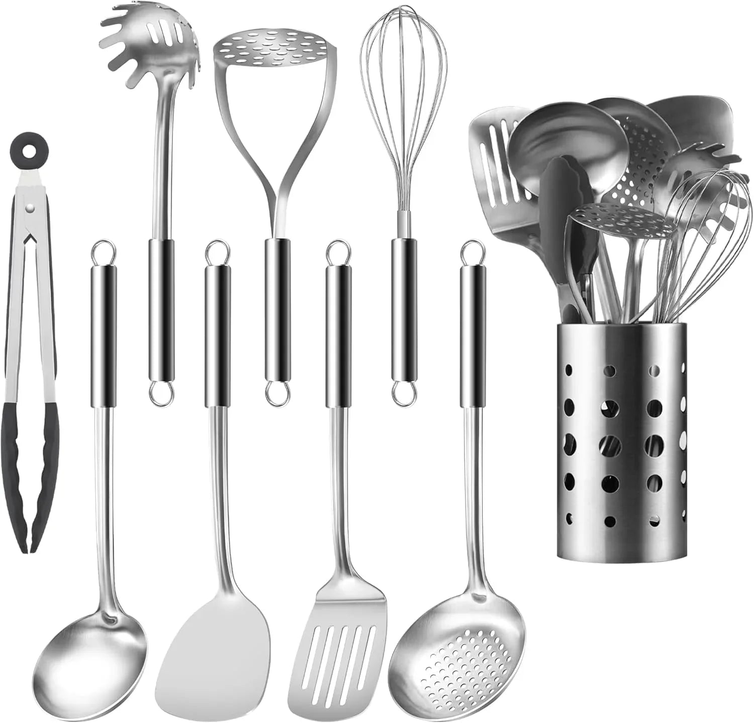 Mirdinner Cooking Utensils Set, 9 Pcs Stainless Steel Kitchen Utensils ...