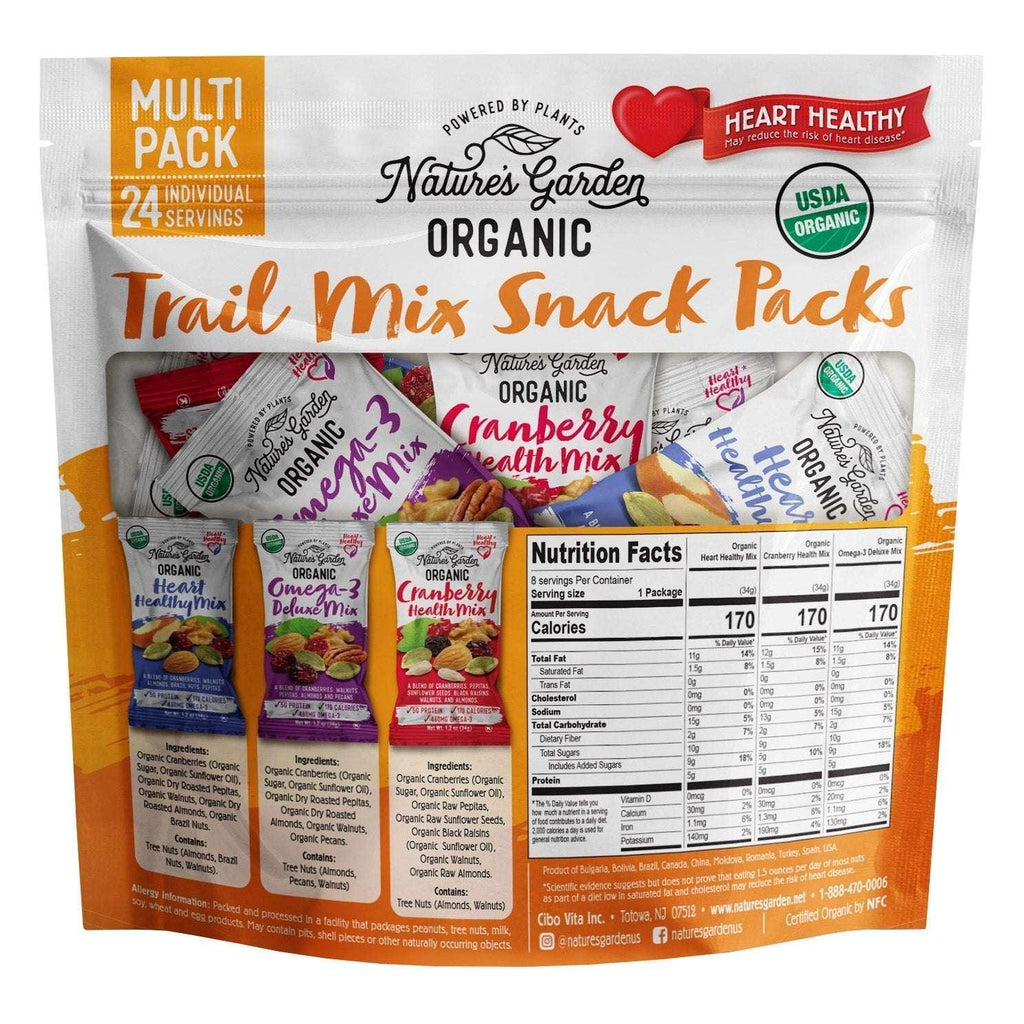 Nature's Garden Organic Trail Mix Snack Packs, Variety Pack, 1.2 oz, 2 ...
