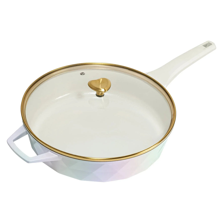 Paris Hilton 4 Quart Cast Aluminum Jumbo Cooker, White Rainbow Iridesc ...