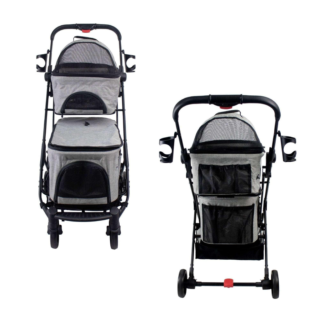 Petique Deluxe Double Decker Gray Pet Stroller With Accessory Bundle ...