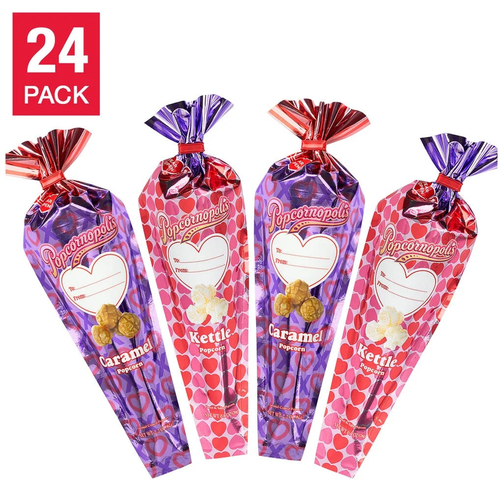 Popcornopolis Metallic Valentine's Day Hearts Mini Cones, Caramel Corn ...