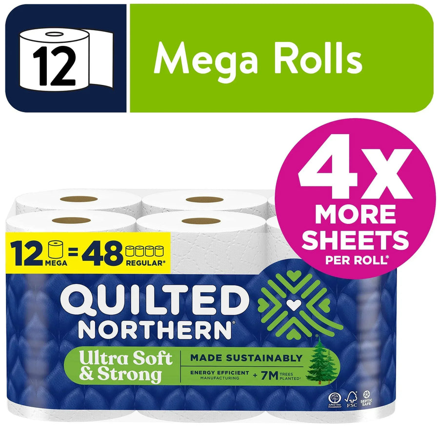 Quilted Northern Ultra Soft & Strong 2-Ply Toilet Paper, 12 Mega Rolls ...
