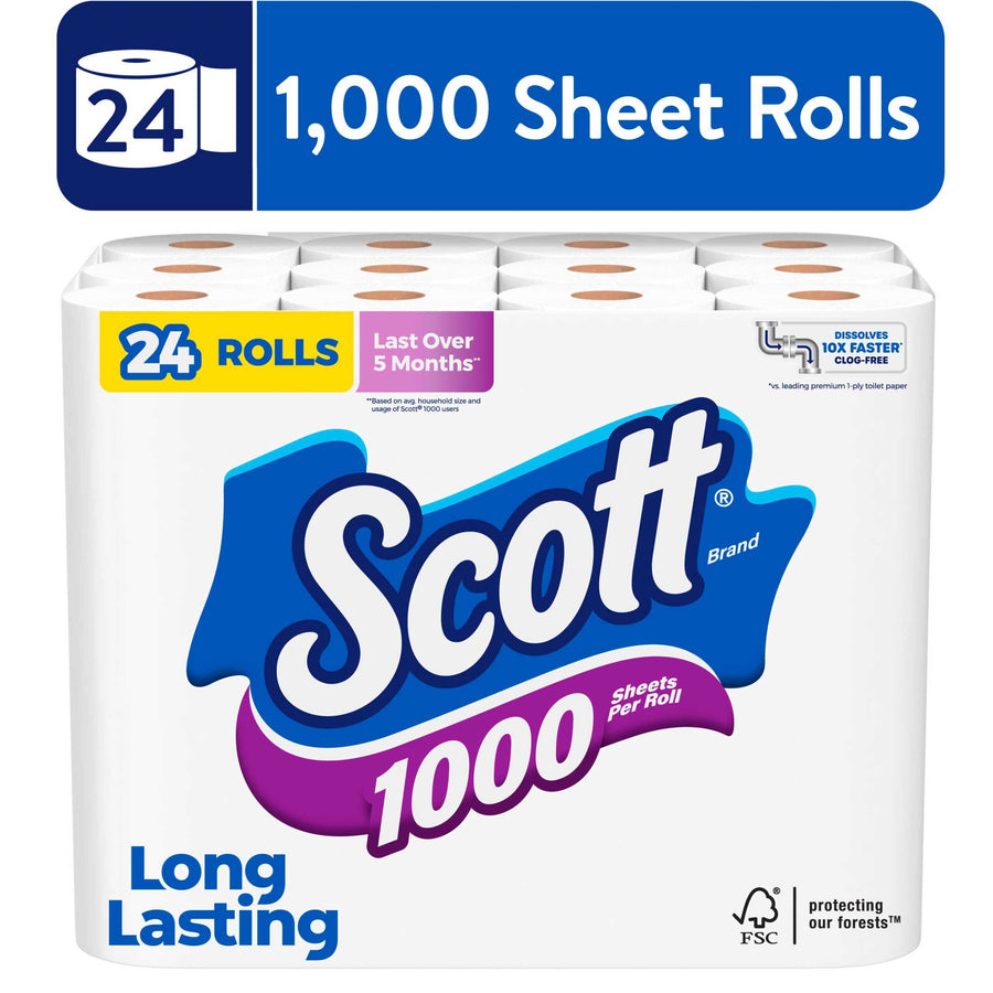 Scott 1000 Toilet Paper, 24 Rolls, 1,000 Sheets per Roll– Brands For ...