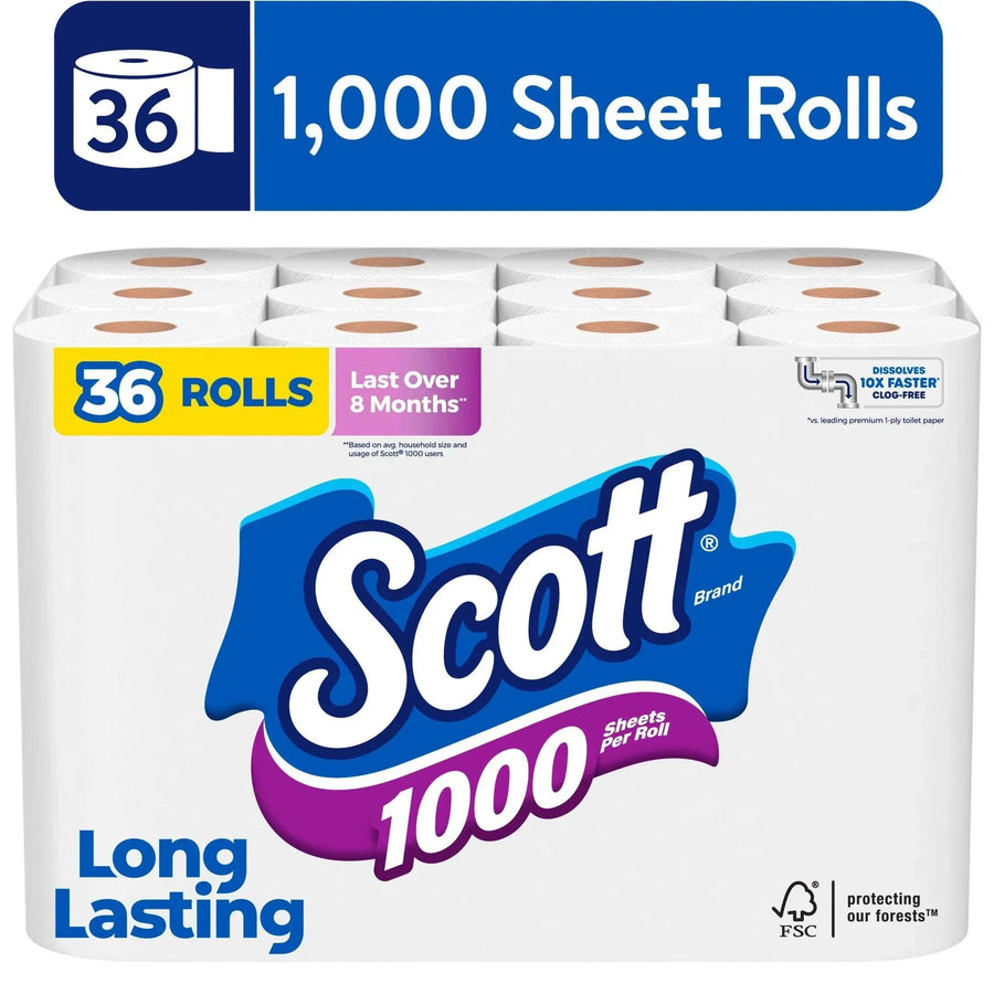 Scott 1000 Toilet Paper, 36 Rolls, 1,000 Sheets per Roll– Brands For ...